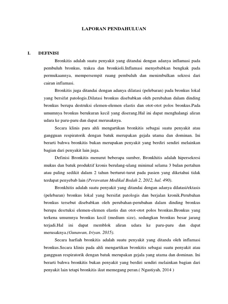 LAPORAN PENDAHULUAN Bronkitis | PDF