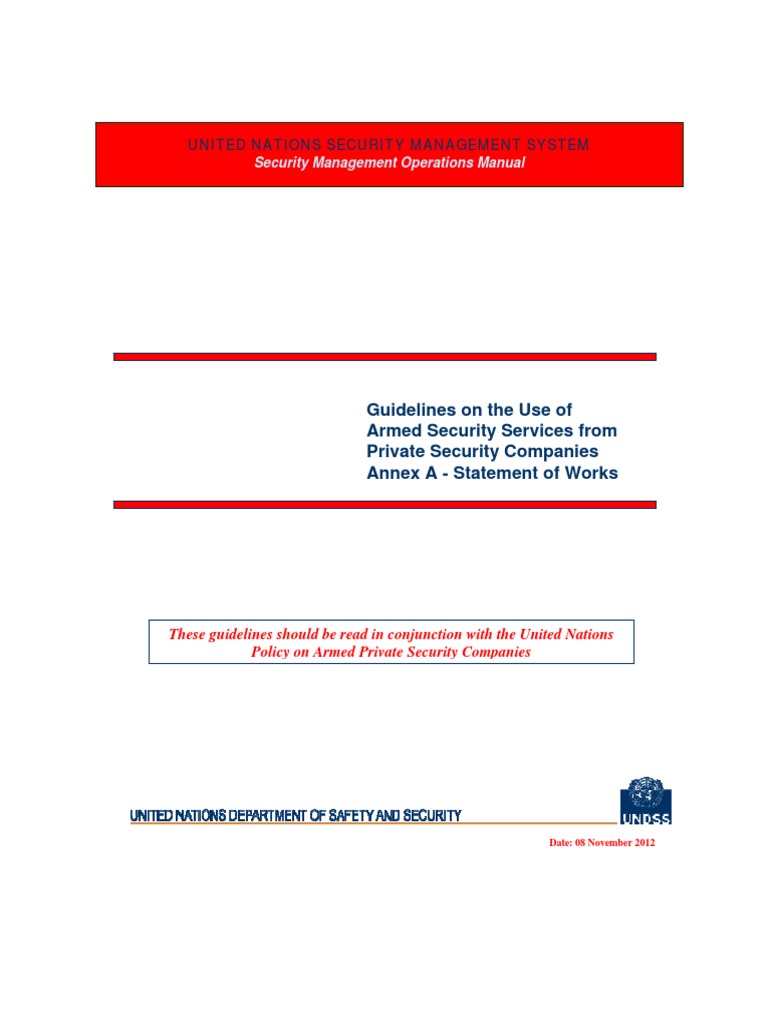 UNSMS Armed Security Guidelines | PDF | Security Guard | Independent ...