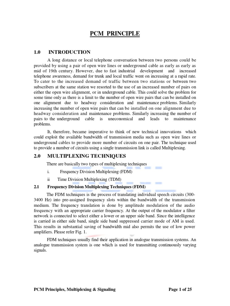 PCM Principle: 2.1 Frequency Division Multiplexing Techniques (FDM ...