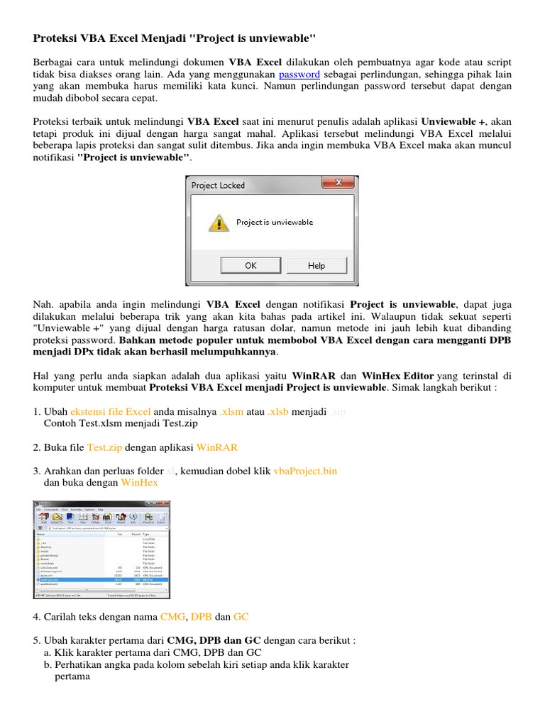 Proteksi VBA Excel Menjadi Project Is Unviewable | PDF