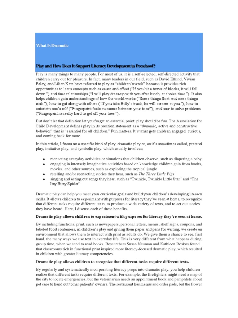 What Is Dramatic: Play and How Does It Support Literacy Development in ...