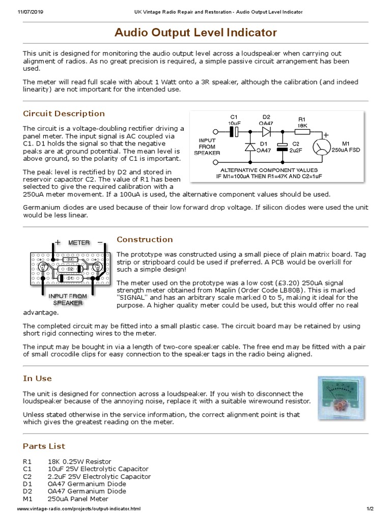 UK Vintage Radio Repair and Restoration - Audio Output Level Indicator ...