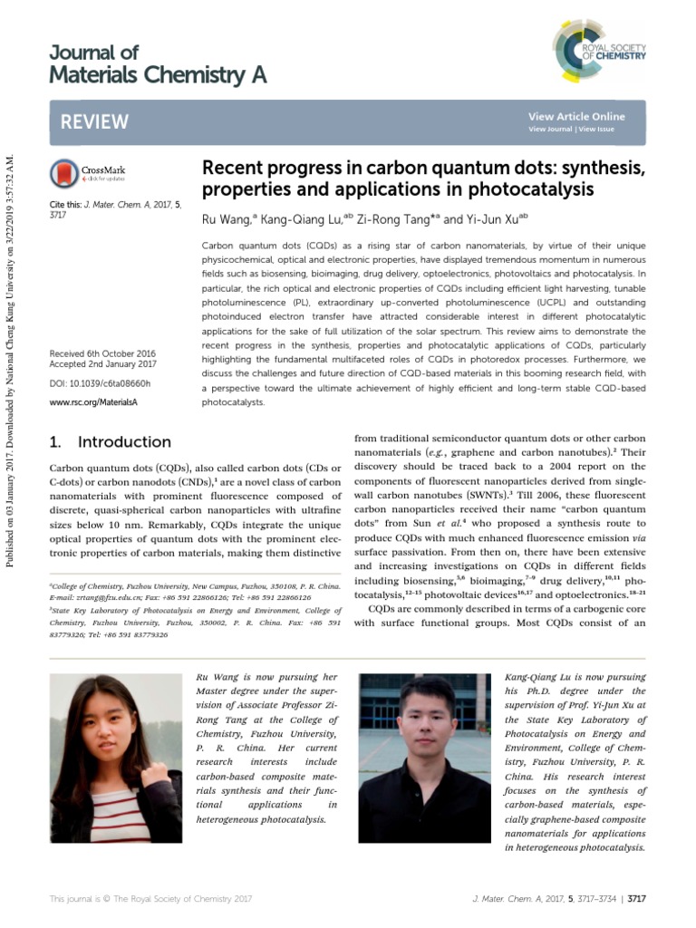 2 - Recent Progress in Carbon Quantum Dots - Synthesis Properties and ... 2 - Recent Progress in Carbon Quantum Dots - Synthesis Properties and ...