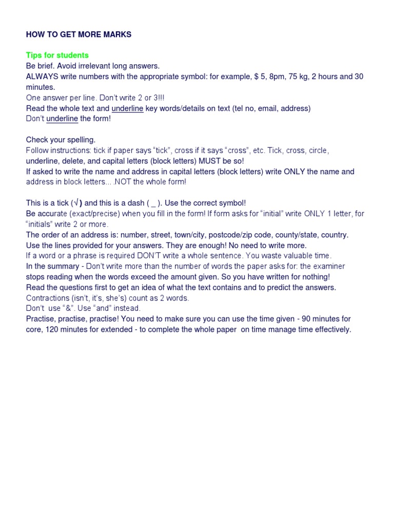 Tips For Students: How To Get More Marks | PDF | Question | Linguistics