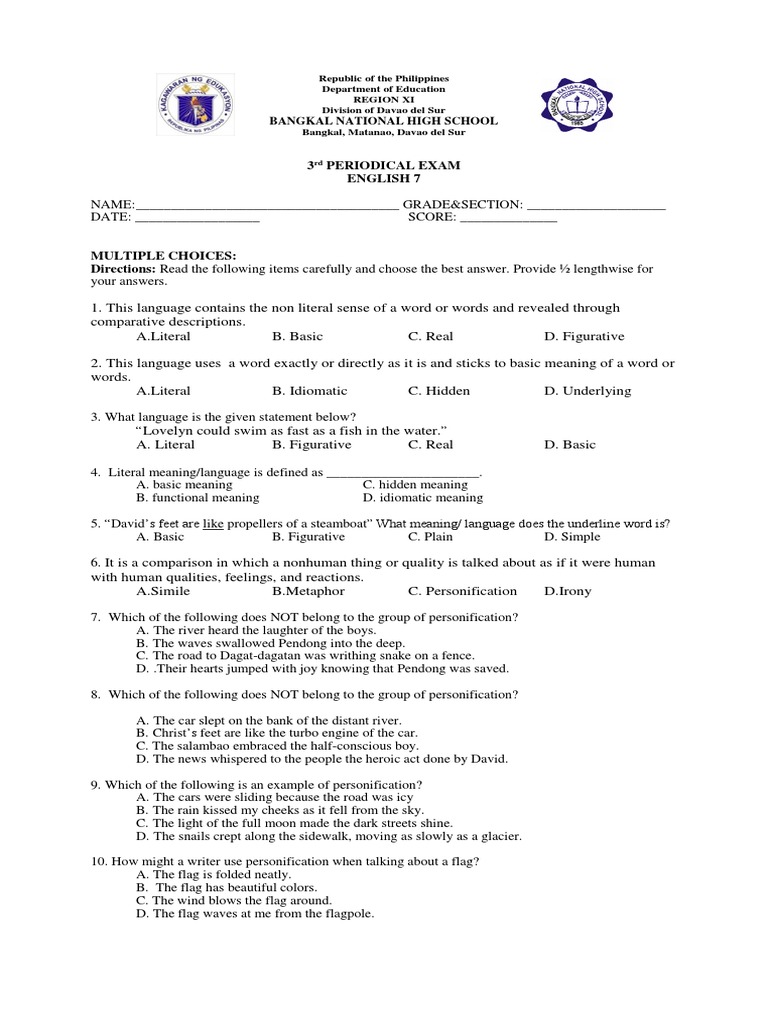 3rd Periodical Exam (g7) | PDF | Irony | Adverb