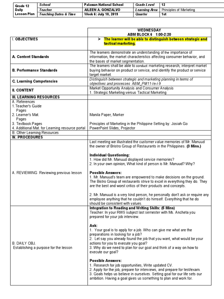 Distinguish Between Strategic and Marketing Planning in Terms of ...