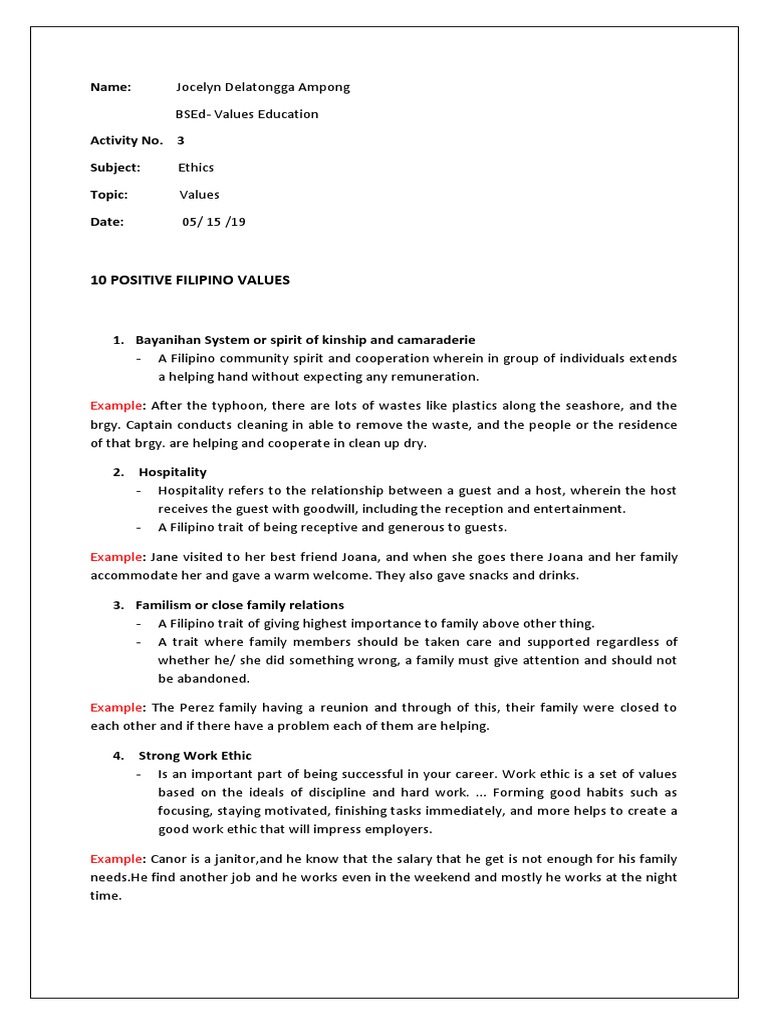 Positive and Negative Filipino Values | PDF | Value (Ethics) | Family