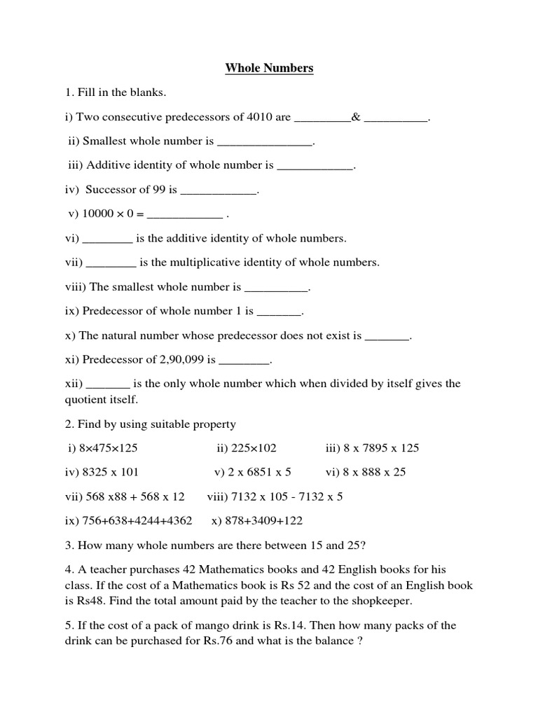 Class 6 Whole Numbers | PDF