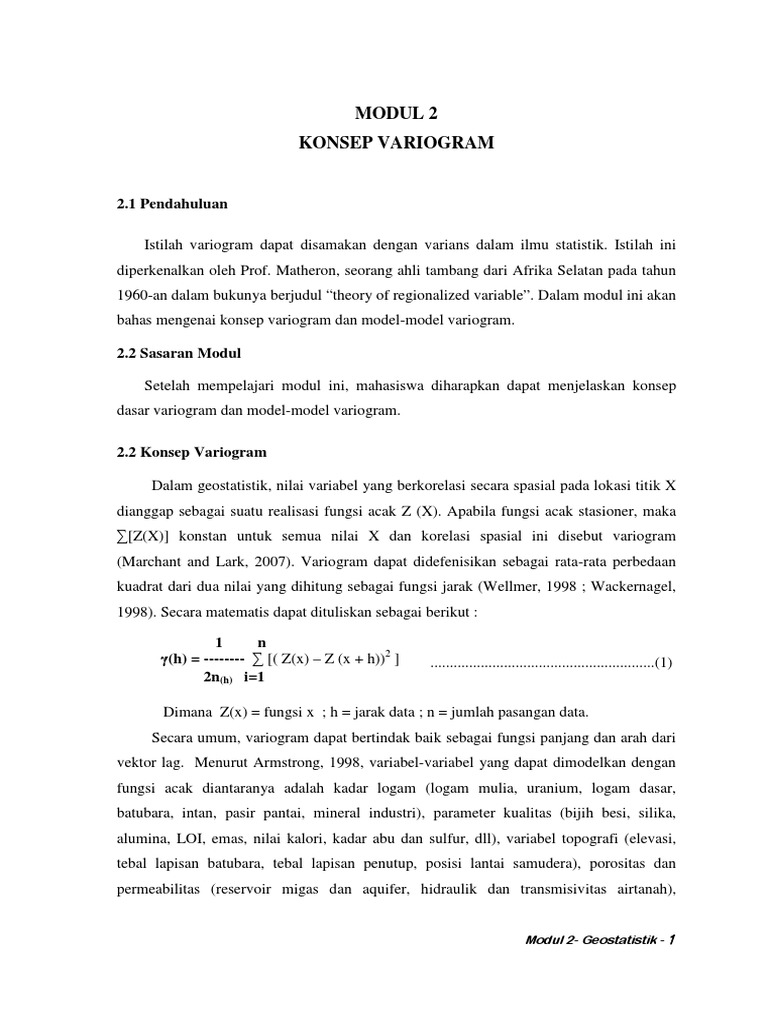 Konsep dan Model Variogram dalam Geostatistik | PDF