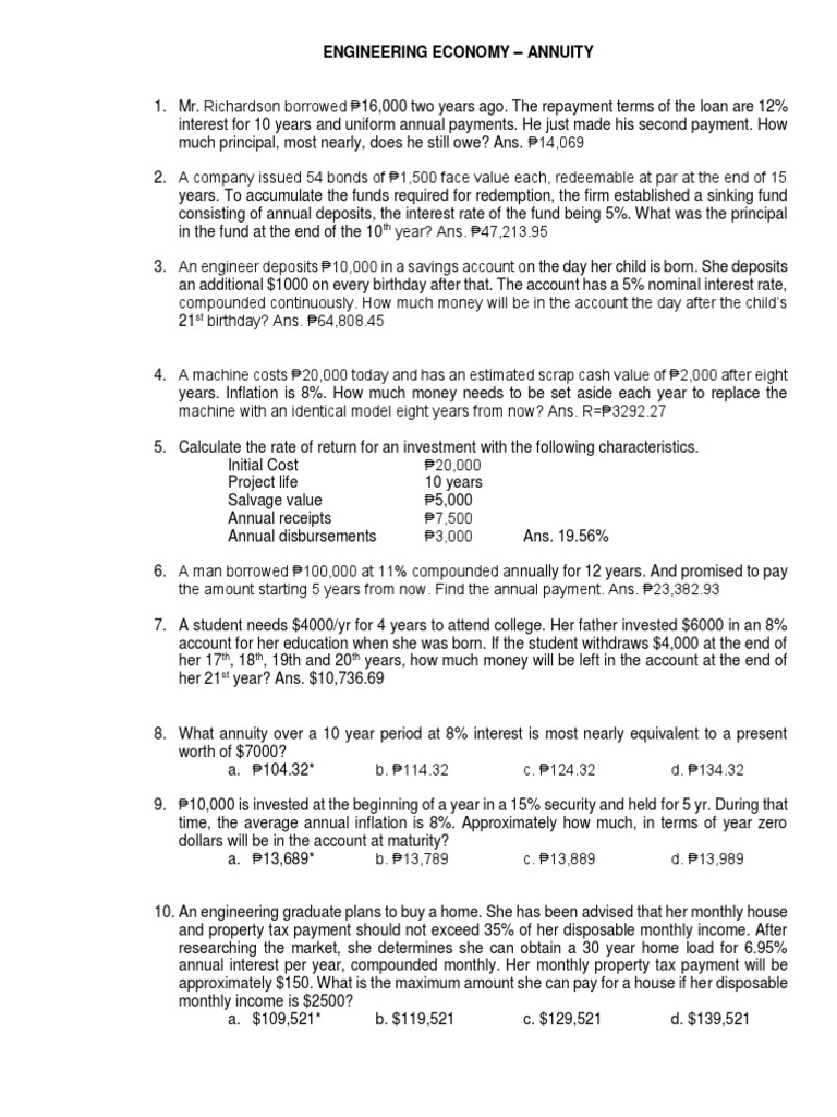 Economics Sample Problem | PDF | Depreciation | Interest