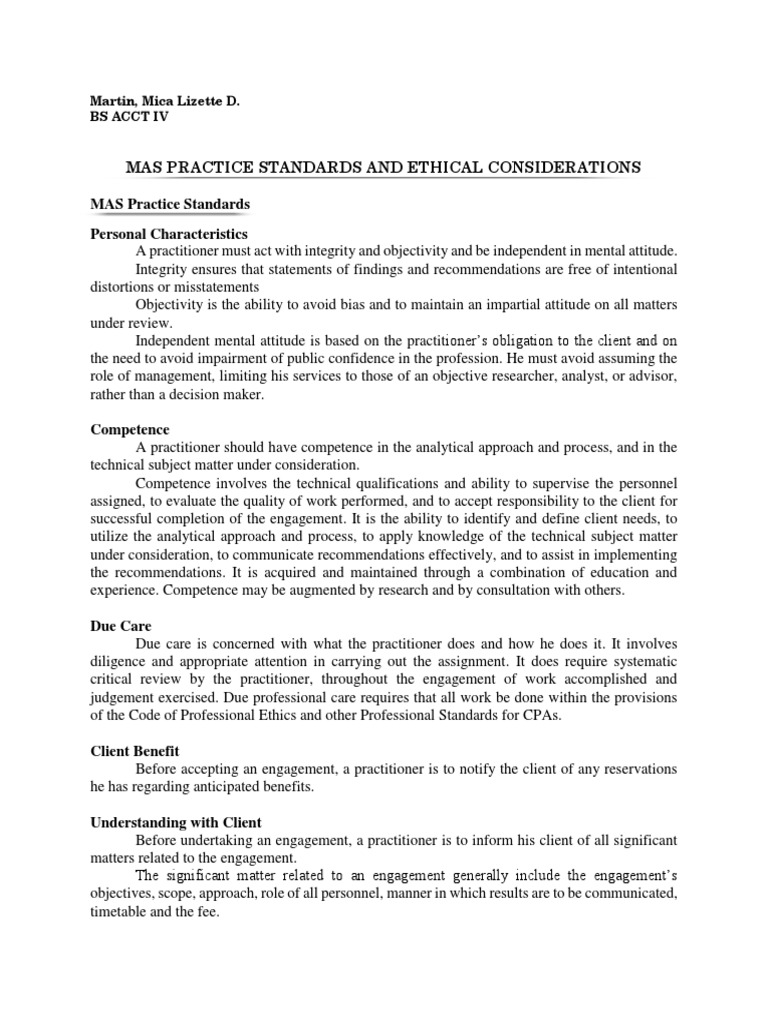 Mas Practice Standards and Ethical Considerations MAS Practice Standards Personal ...