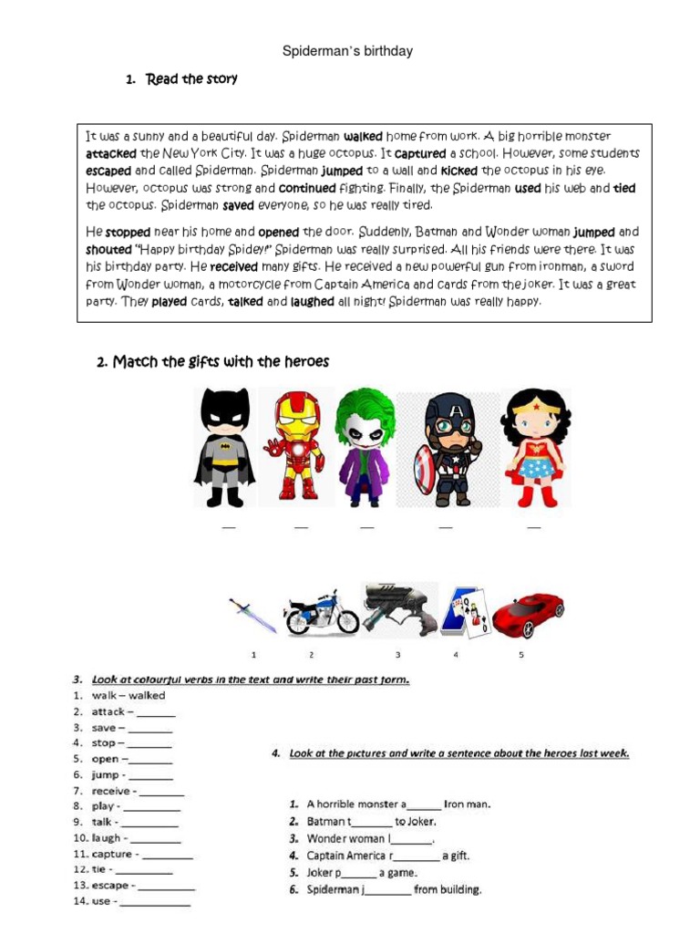 Reading Superheroes Past Simple Regular Verbs | PDF
