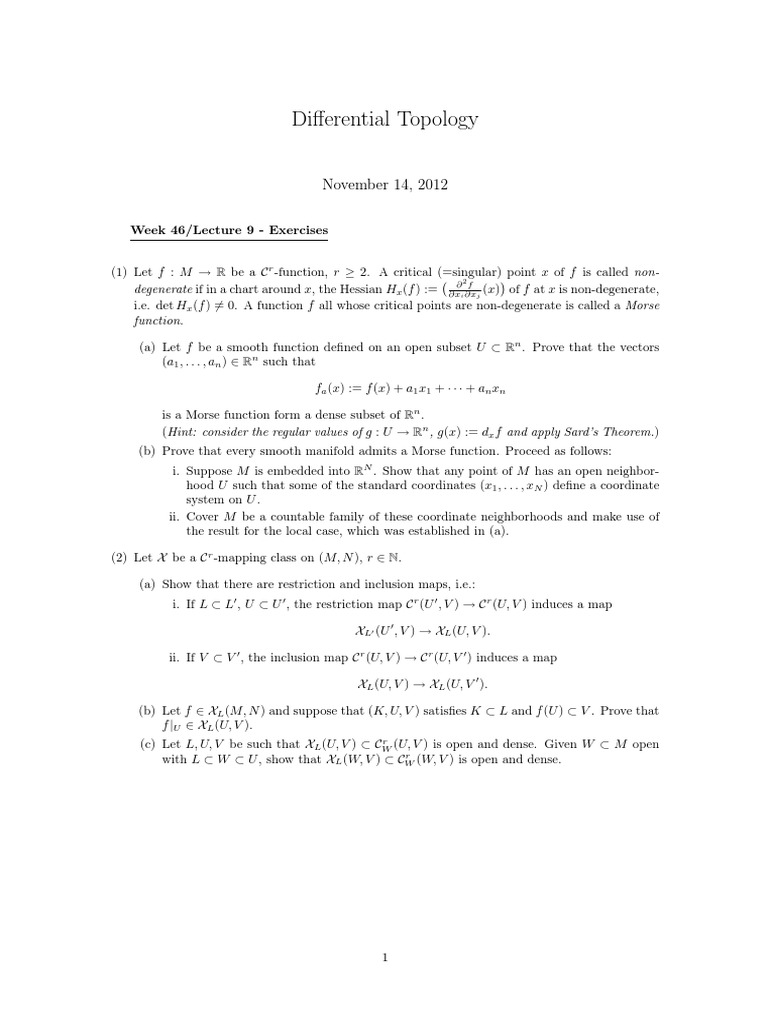 Differential Topology: November 14, 2012 | PDF | Differentiable ...