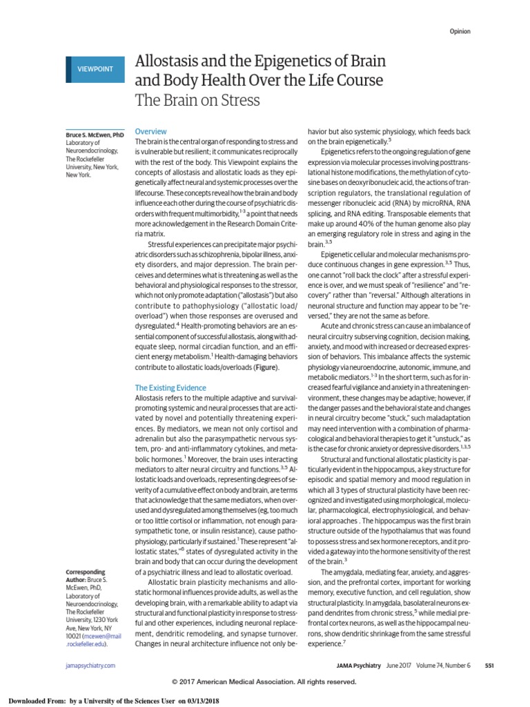 Allostasis and The Epigenetics of Brain and Body Health Over The Life ...