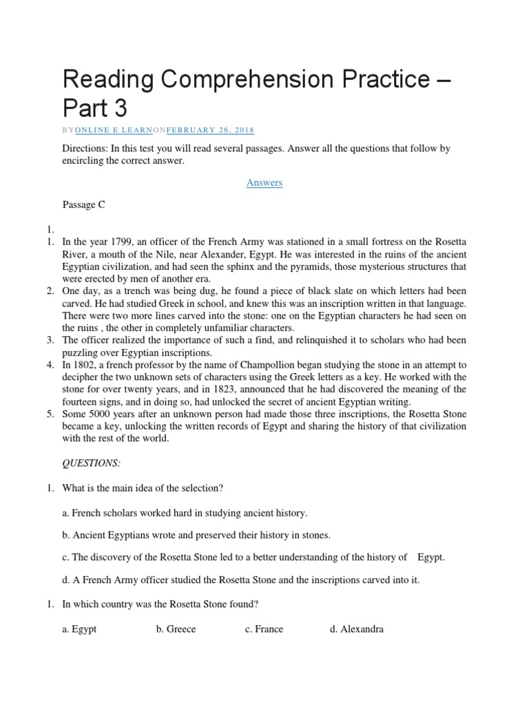 Reading Comprehension | PDF | Epigraphy | Ancient Egypt