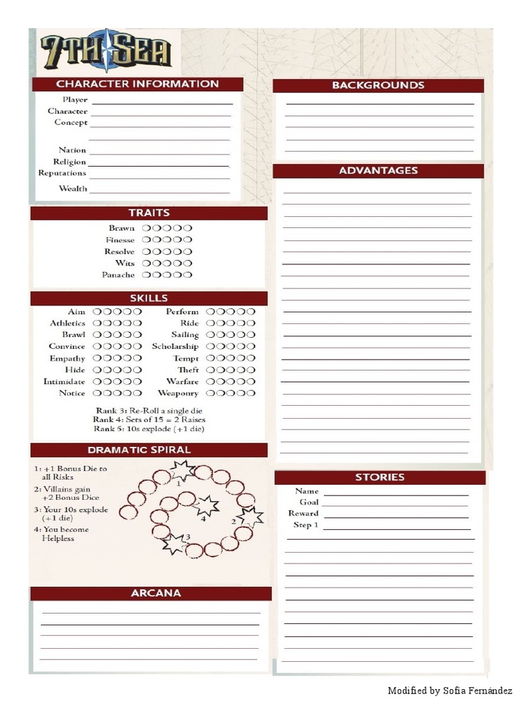 7thsea2e Character Sheet Modified by Sophia Fernandez PDF | PDF