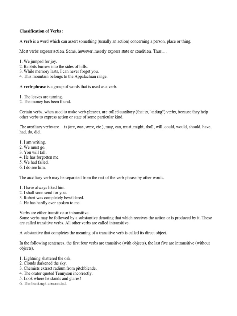 Classification of Verbs | PDF | Verb | Grammatical Tense