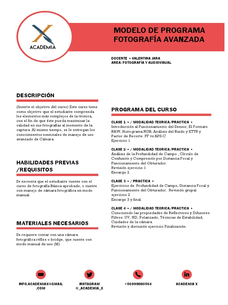 Modelo de Programas Academia X | PDF | Cámara | Lente de la cámara