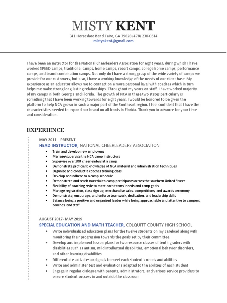 Misty Kent Resume | PDF | Special Education | Curriculum