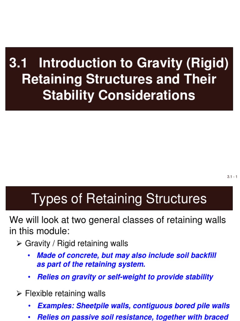 3.1 Introduction To Gravity (Rigid) Retaining Structures and Their ...