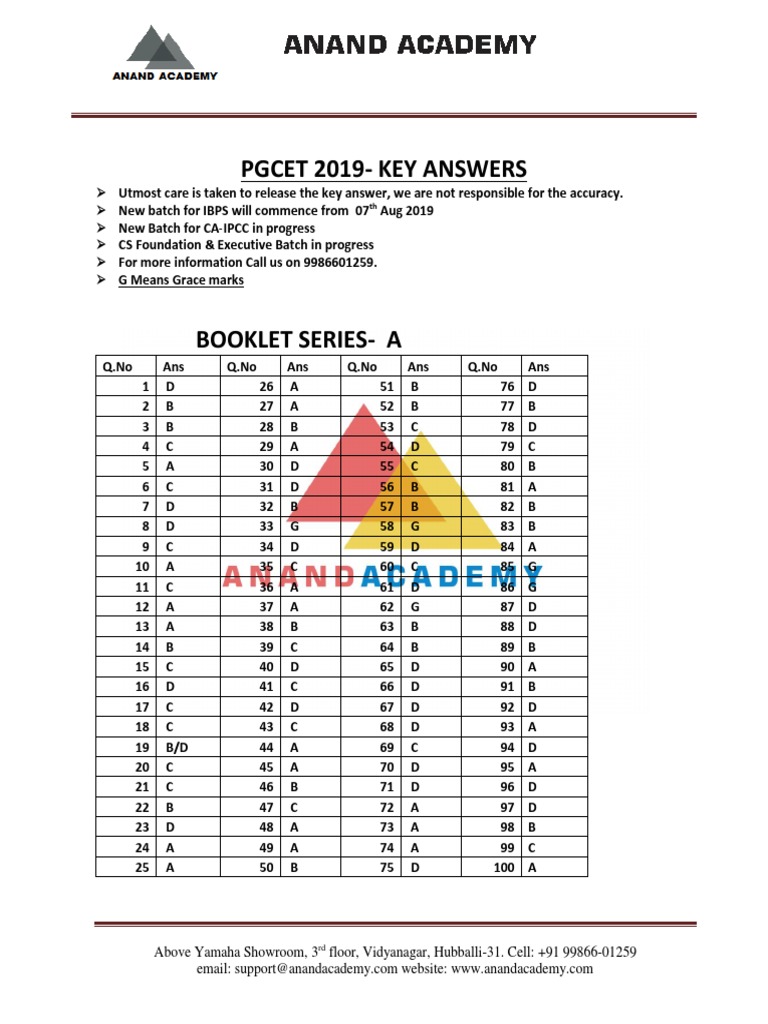 PGCET Key Answer 2019 | PDF