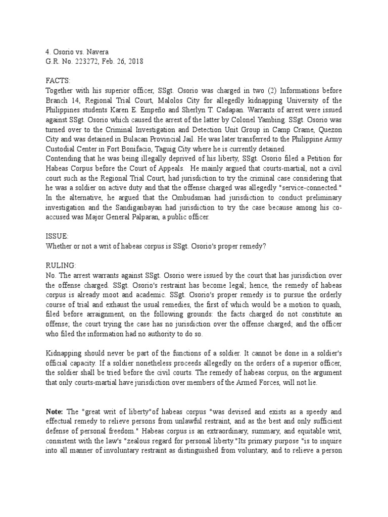 Osorio vs. Navera | PDF | Habeas Corpus | Constitutional Law