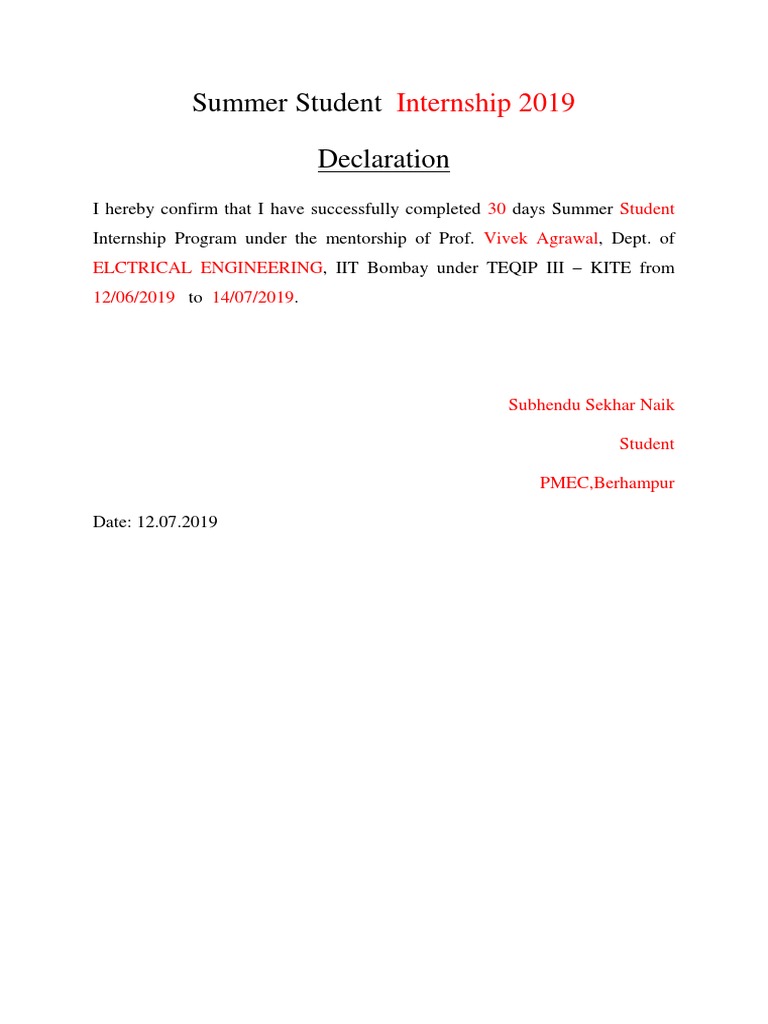 Summer Student Declaration: Internship 2019 | PDF | Science ...