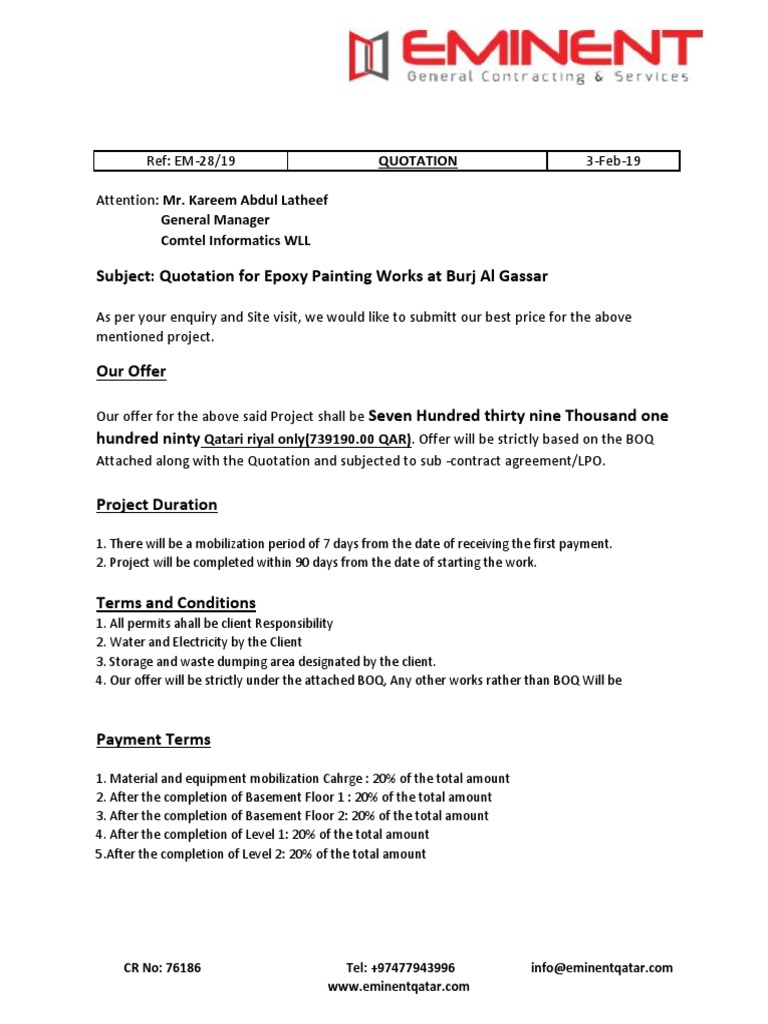 Quotation for Epoxy Painting Works at Burj Al Gassar | PDF | Epoxy | Nature