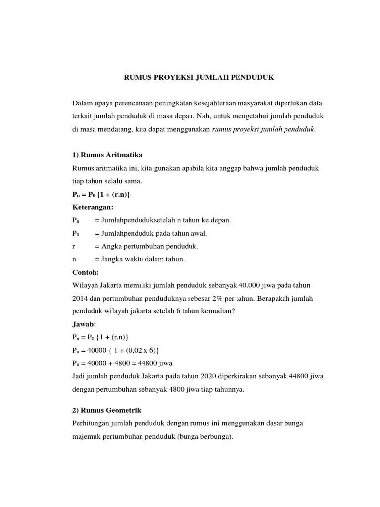 Rumus Proyeksi Jumlah Penduduk | PDF | Ilmu Sosial | Sains & Matematika