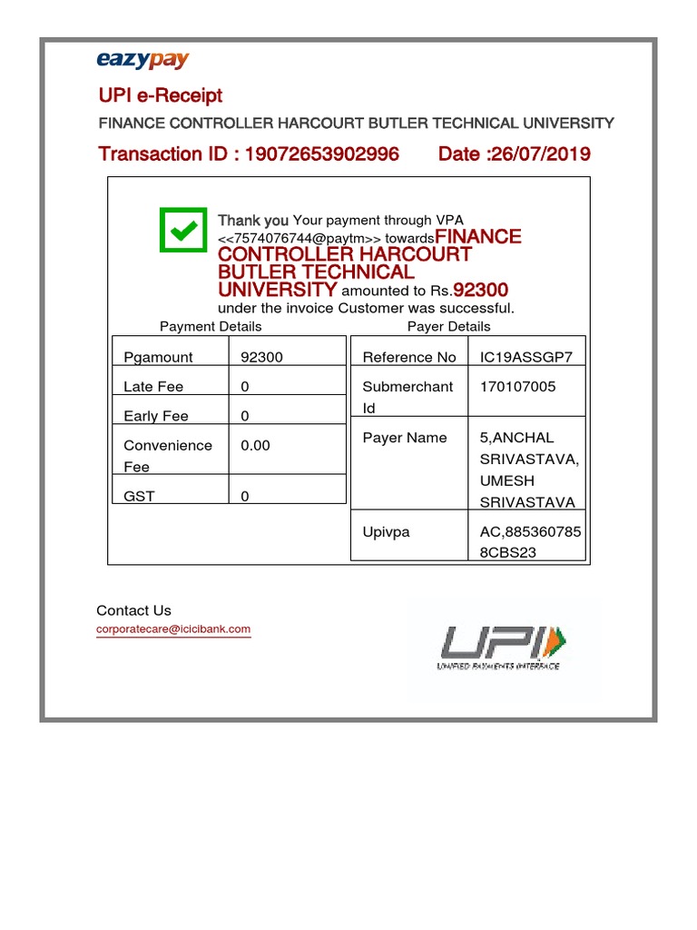UPI E-Receipt: Finance Controller Harcourt Butler Technical University ...
