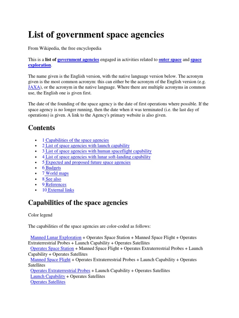List of Government Space Agencies | PDF | European Space Agency | Human Spaceflight