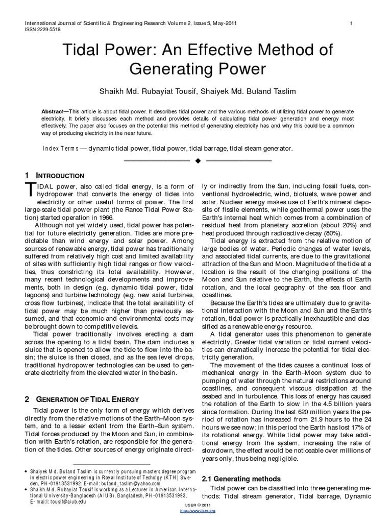 1 Main Tidal Power An Effective Method of Generating Power | PDF ...