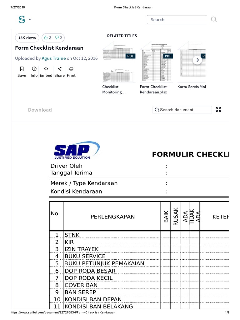 Form Checklist Kendaraan | PDF | Online Services | Digital Technology