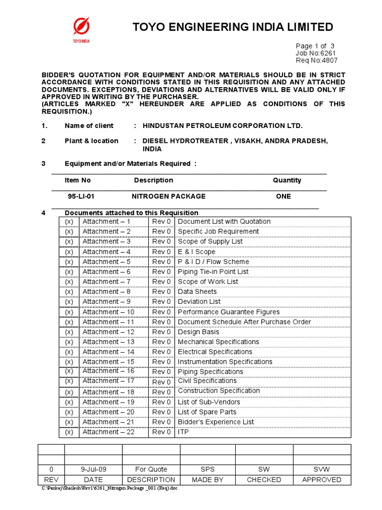 Nitrogen Package 001 Req | PDF | Specification (Technical Standard ...