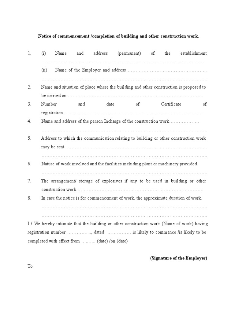FORM IV - Notice of Commencement - BOCW | PDF