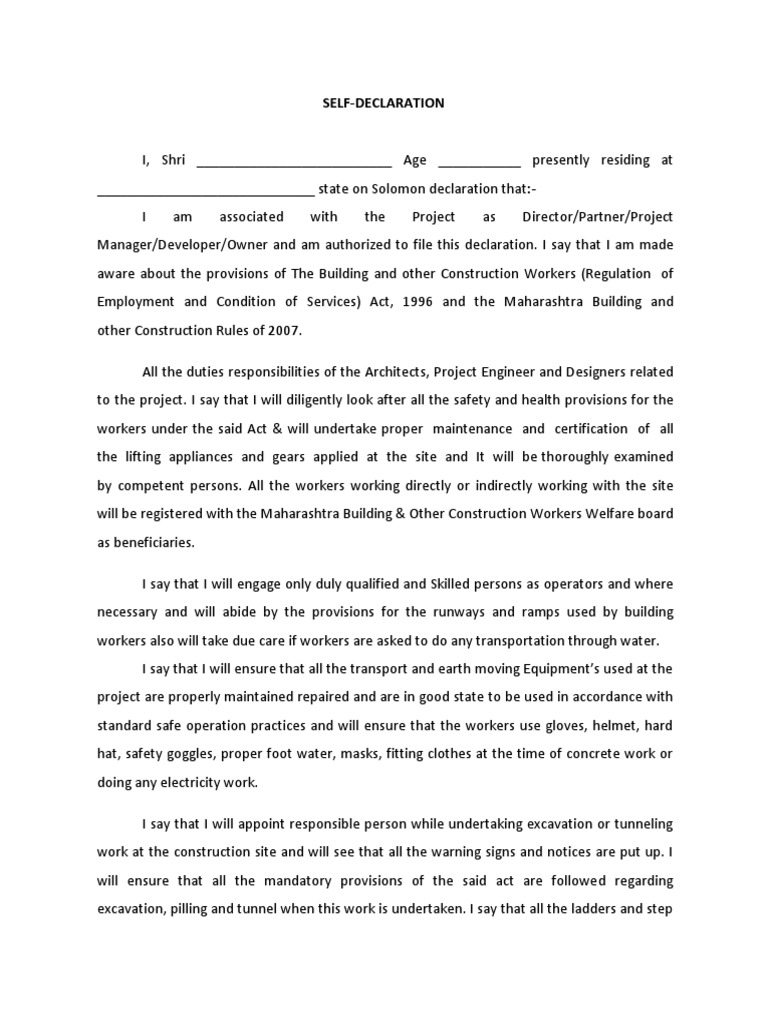BOCW Declaration Form | Employment | Business
