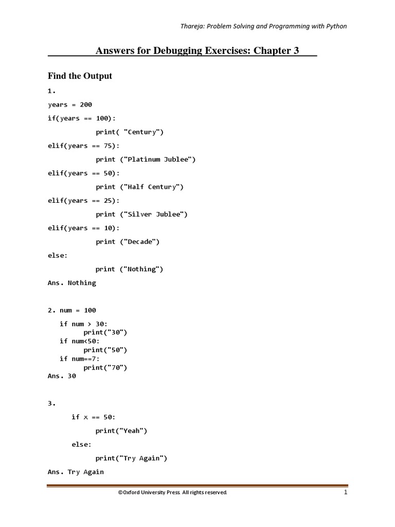 Answers For Debugging Exercises: Chapter 3: Find The Output | PDF | Notation | Language Mechanics