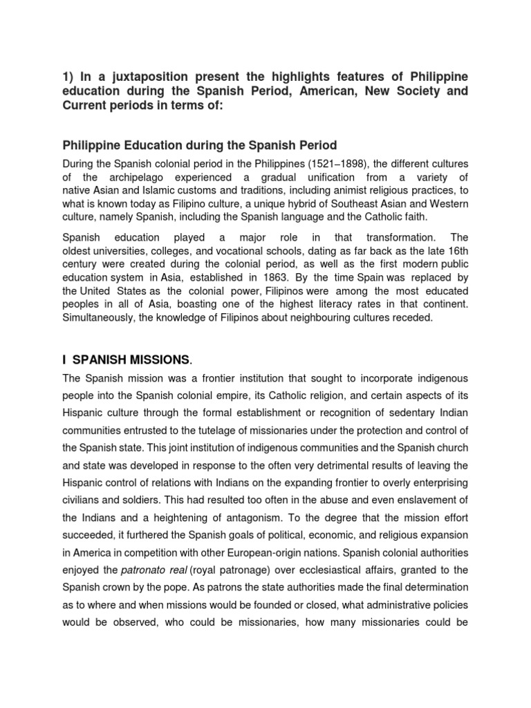 Philippine Education During The Spanish Period REFLECTION PAPER | PDF ...