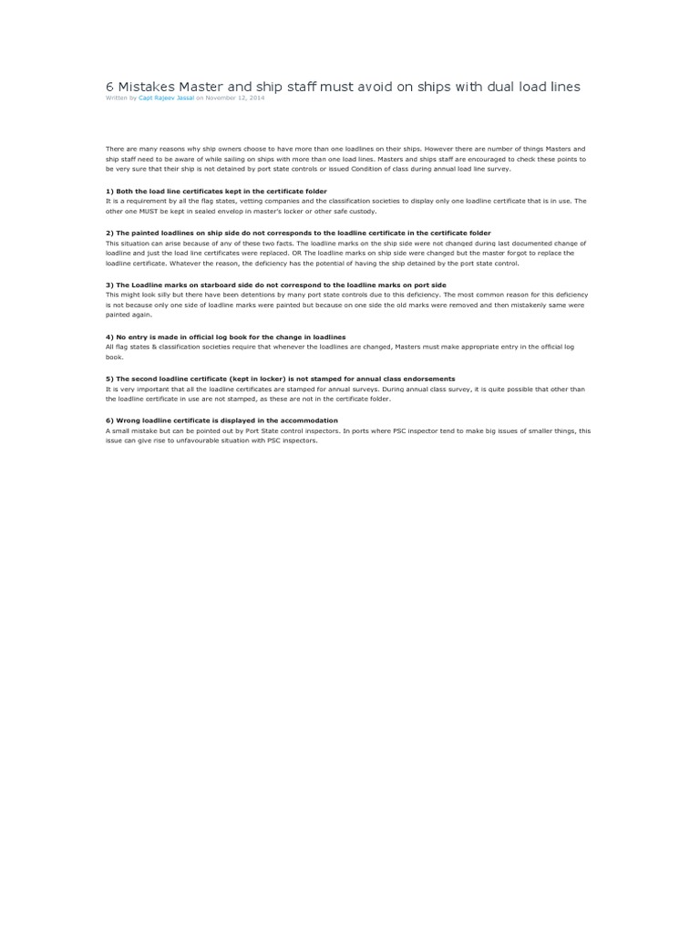 6 Mistakes Master and Ship Staff Must Avoid On Ships With Dual Load ...