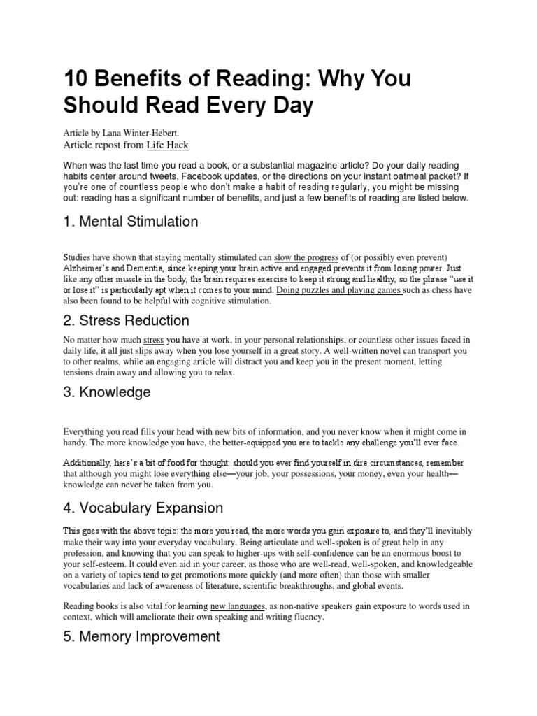 10 Benefits of Reading | PDF | Vocabulary | Attention