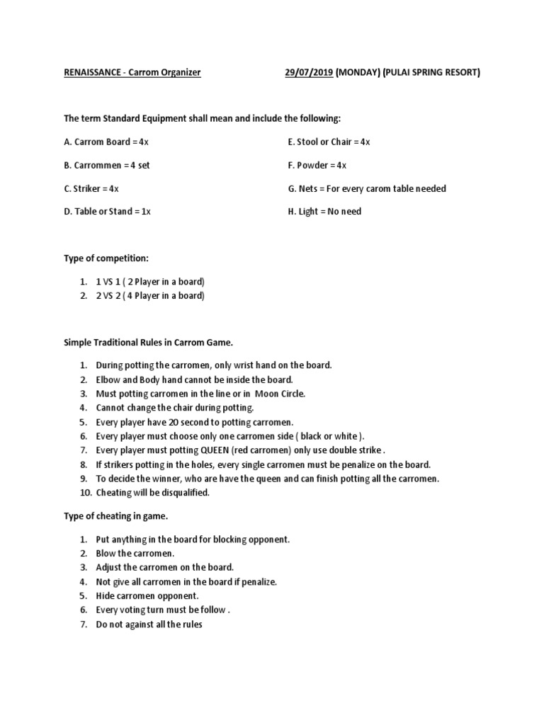 Carrom Rules | PDF