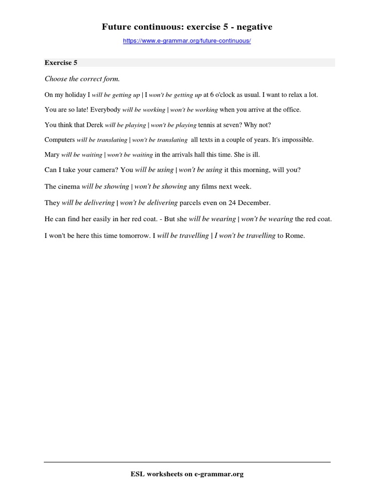 Future Continuous - Negative 1 | PDF