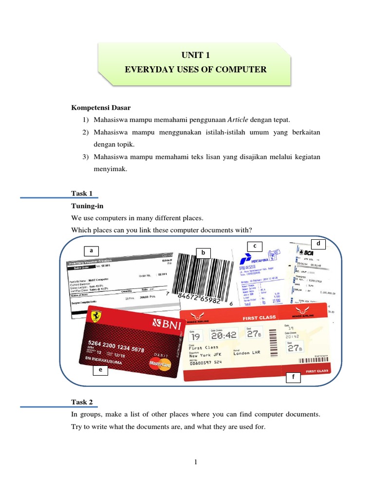 Unit 1 Everyday Uses of Computer: Kompetensi Dasar | PDF | Printer (Computing) | Computer Keyboard