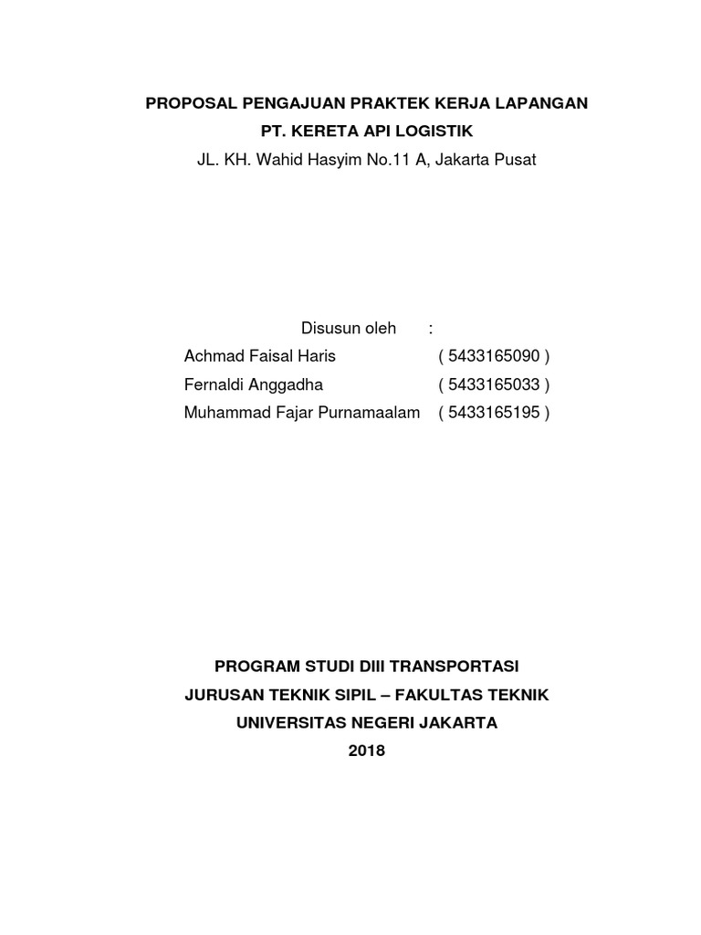 Contoh Proposal Pengajuan Praktek Kerja Lapangan | PDF