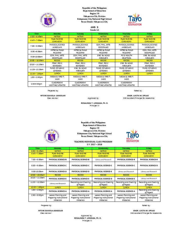 Class Program 2017-2018 | PDF | Educational Institutions | Educational ...