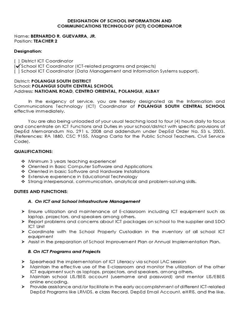 New Designation of School Ict 2019 | PDF | Educational Technology ...