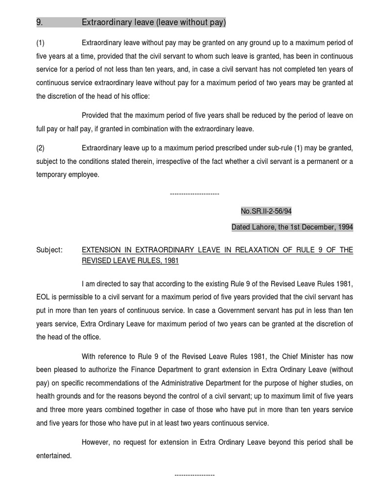 Extraordinary Leave (Leave Without Pay) | PDF | Civil Service | Public ...