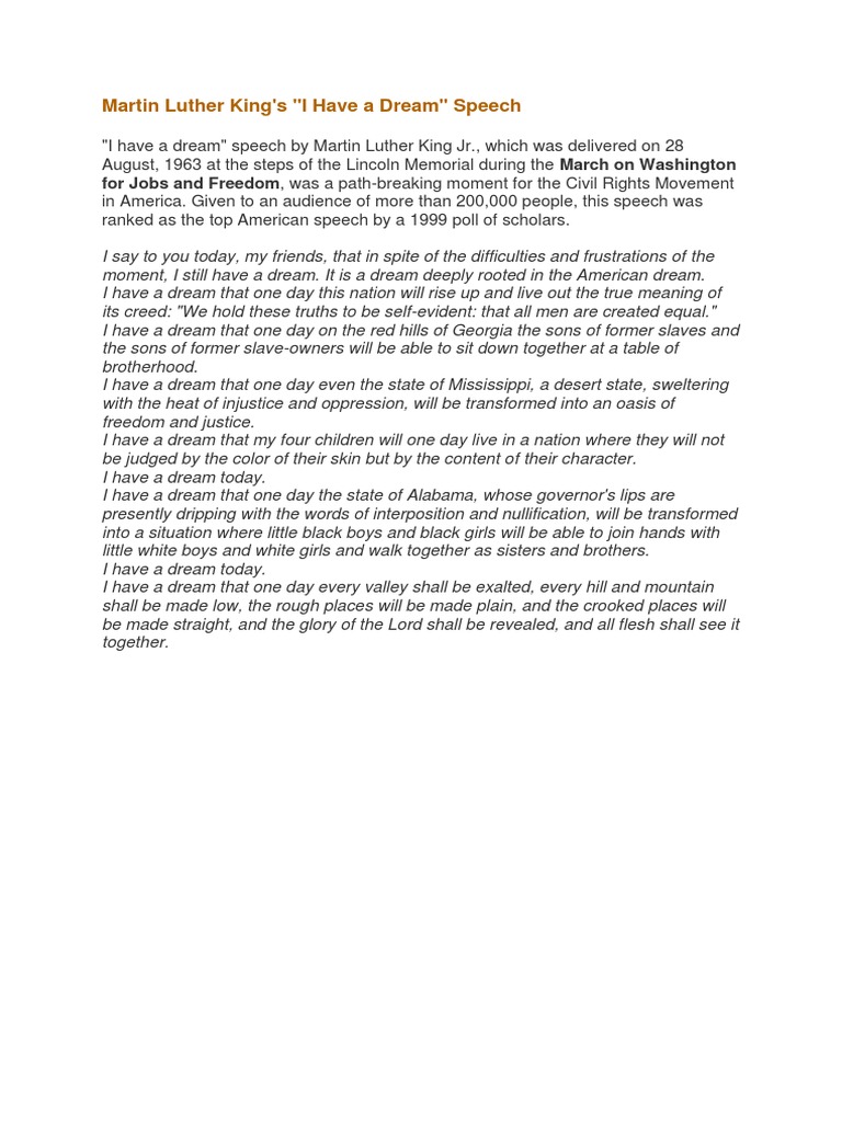 MLK's "I Have a Dream" Speech | PDF