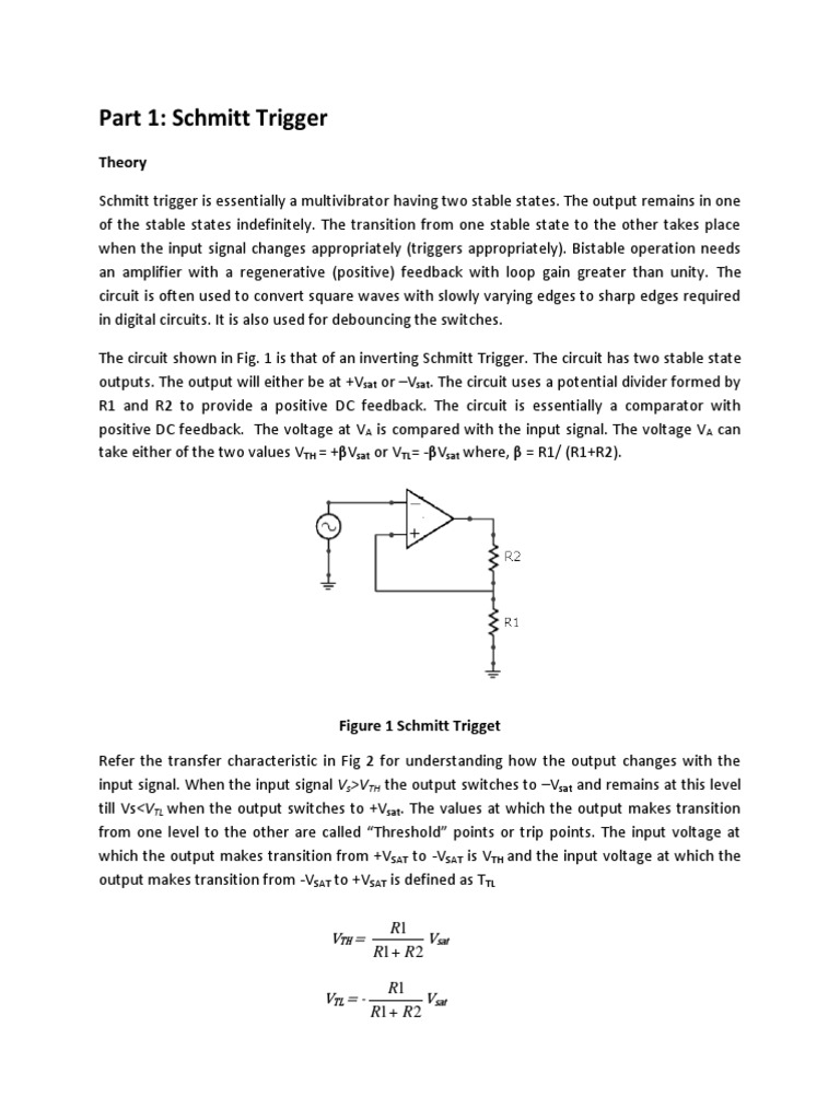 Part 1: Schmitt Trigger: Theory | PDF | Operational Amplifier ...