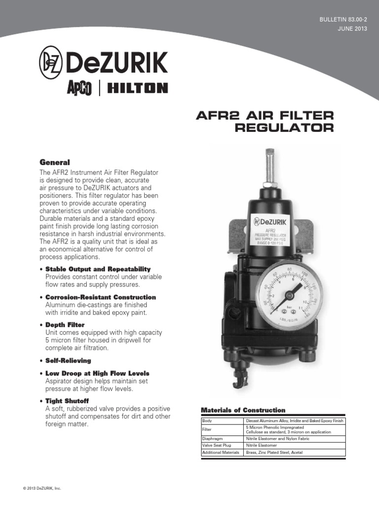 Afr2 Air Filter Regulator: General | PDF | Pressure | Valve